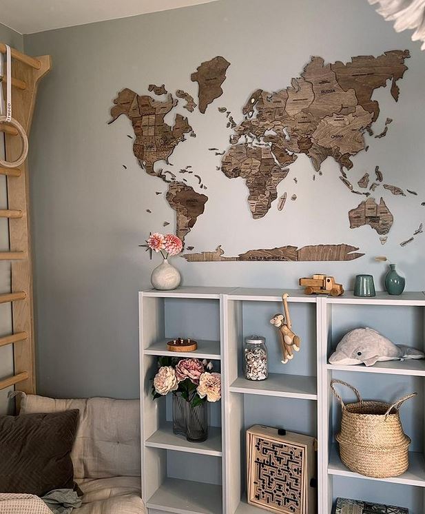Wooden World Map in Living Rooms | Wood Map for Your Home