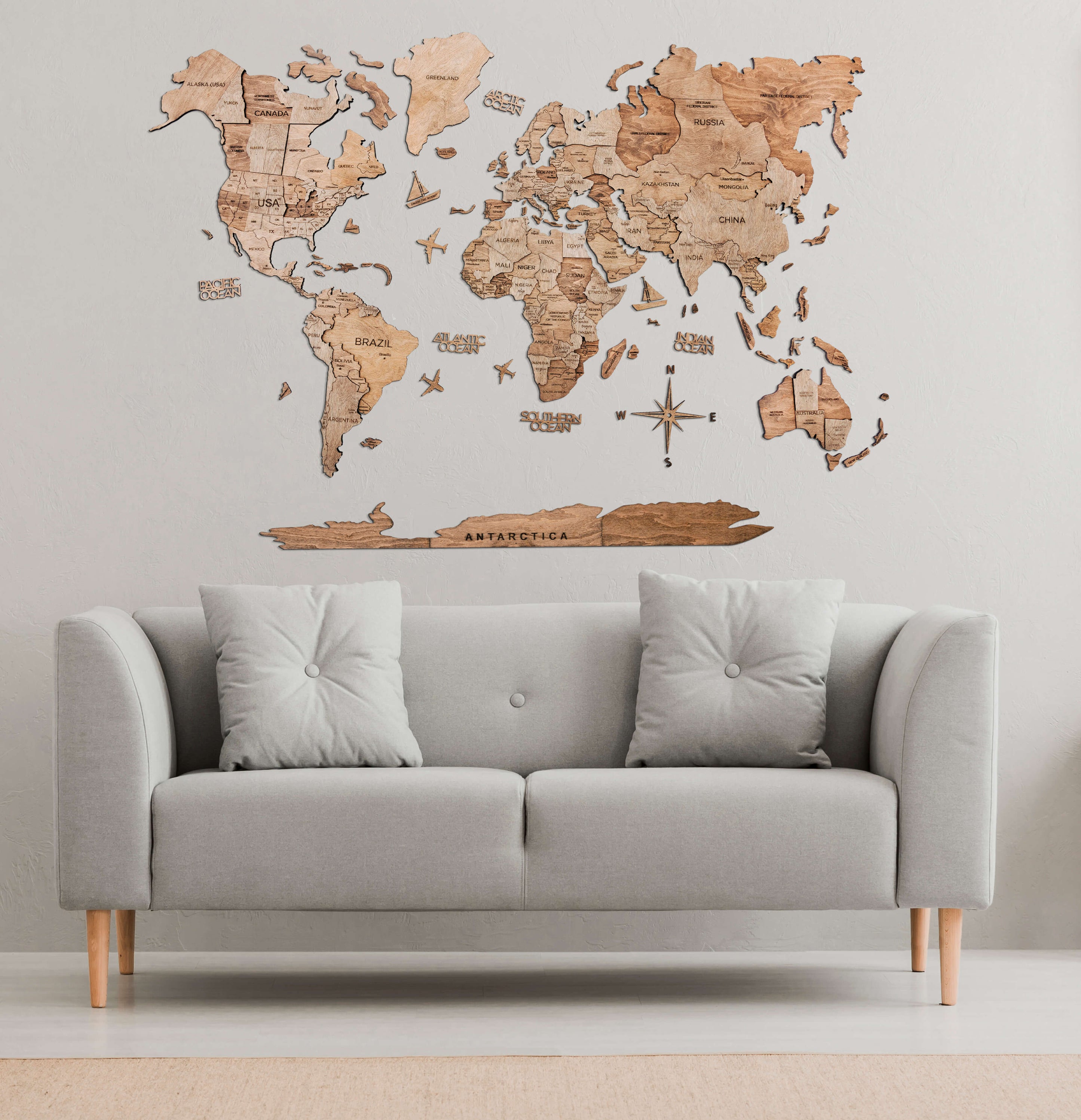 3d Wooden World Map Light Wood Map For Your Home